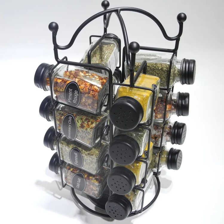 16-Jar Revolving Countertop Spice Rack Organizer Square Jars With Black ...